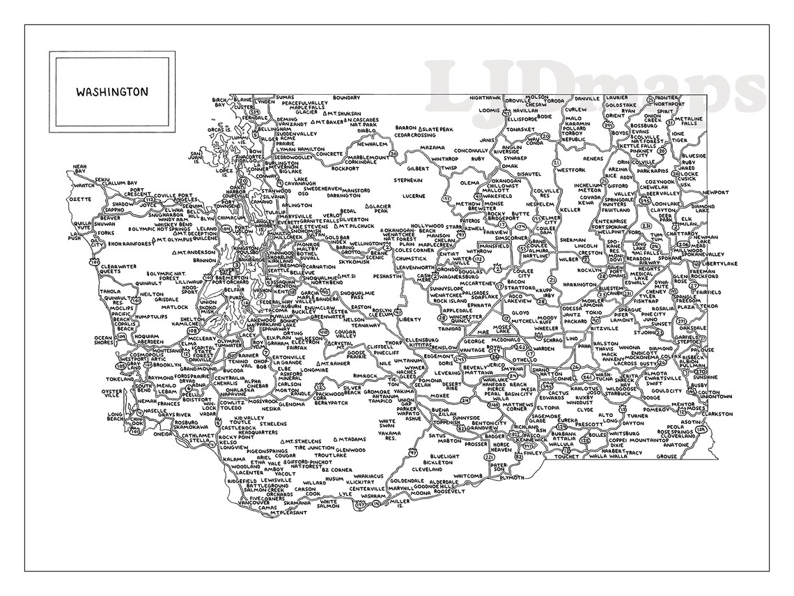 Road Map of Washington State | Highways and Interstates | Black & White ...