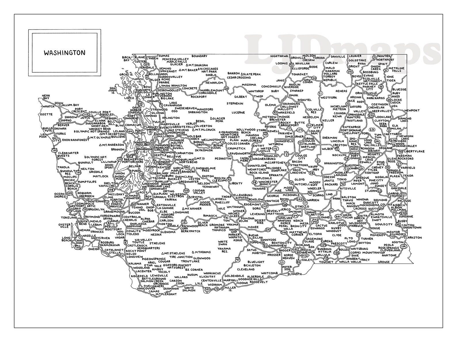 Road Map of Washington State | Highways and Interstates | Black & White ...