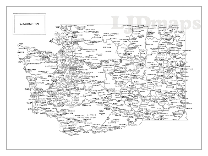 Road Map of Washington State | Highways and Interstates | Black & White ...