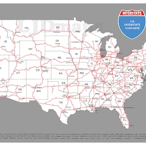 Hand-drawn US Interstate Highway Map | Digital, Printable Download - Etsy