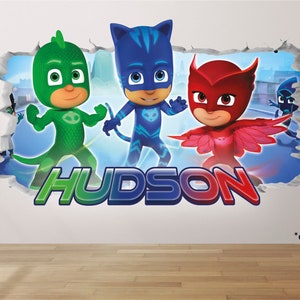 PJ Mask Wall Sticker Mural Decal 3D Smash Kids Decor Stickers Wall ...