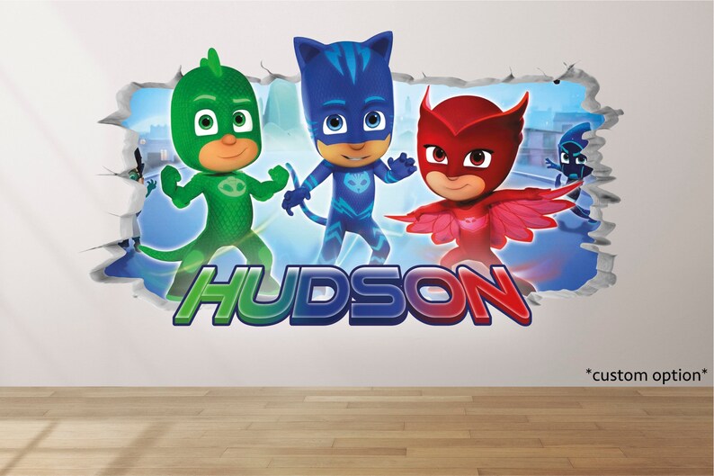 PJ Mask Wall Sticker Mural Decal 3D Smash Kids Decor 2 - Etsy