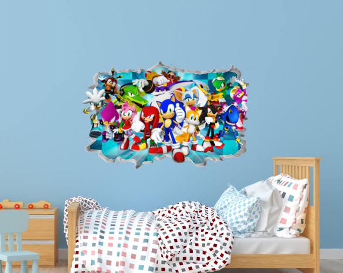 Sonic and Friends 3D Wall Sticker Mural Decal 3D Smash Vinyl Room Kids ...