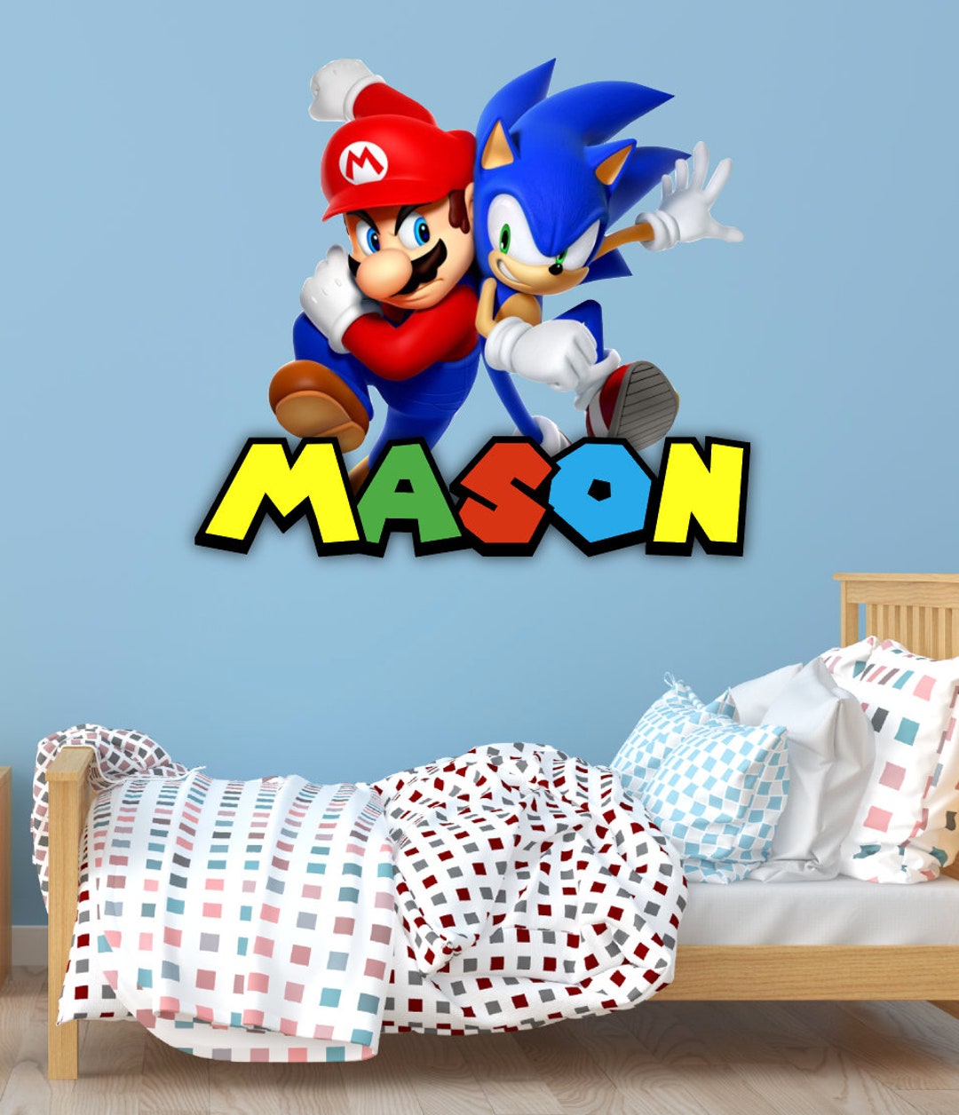 Personalized Super Mario and Sonic Hedgehog Wall Decal With Custom Name ...