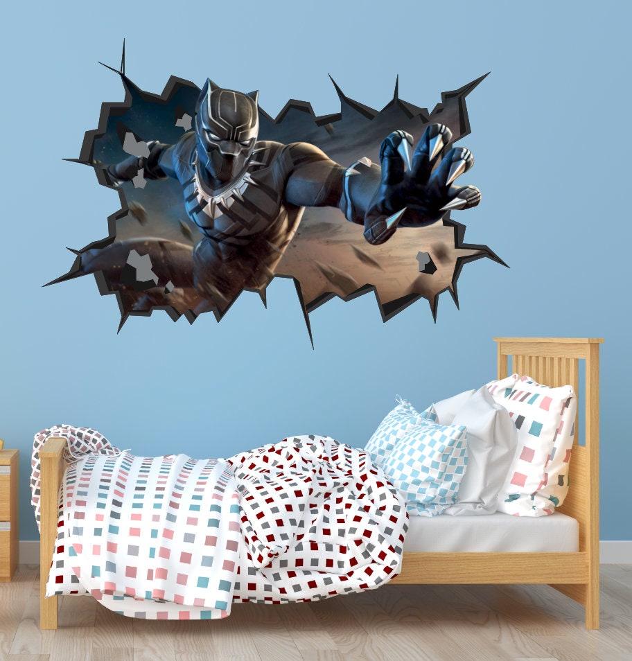 Black Panther Wall Sticker Mural Decal 3D Smash Kids Decor for - Etsy