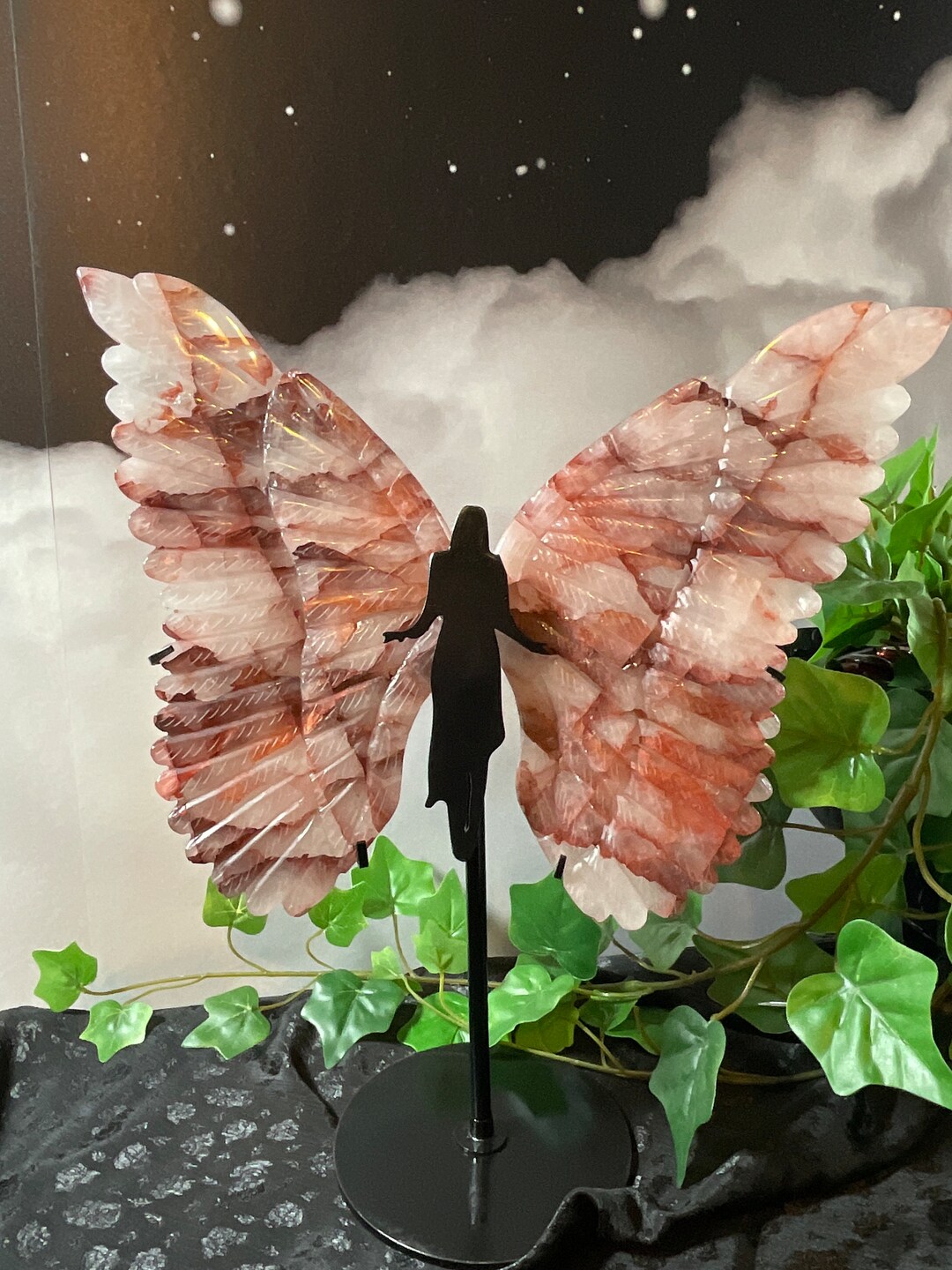Large Fire Quartz Angel Wing Carving stand Included - Etsy