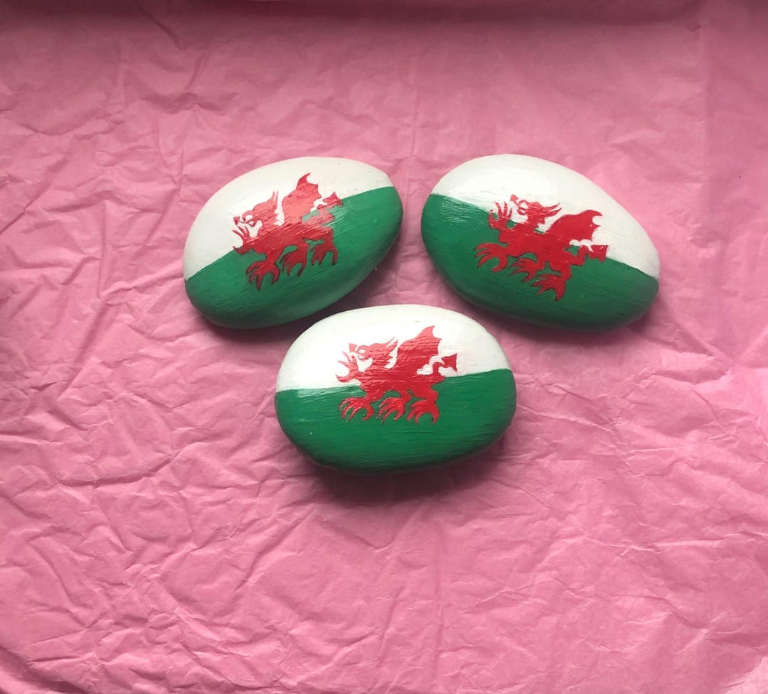 Hand Painted Welsh Dragon Pebble - Etsy