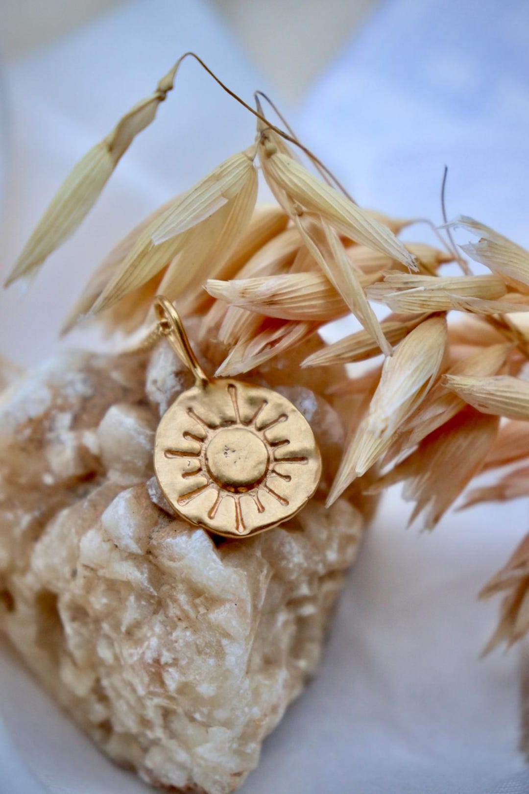 Gold Sun Coin Necklace Real Gold Sunshine Pendant Gold Sun Charm ...