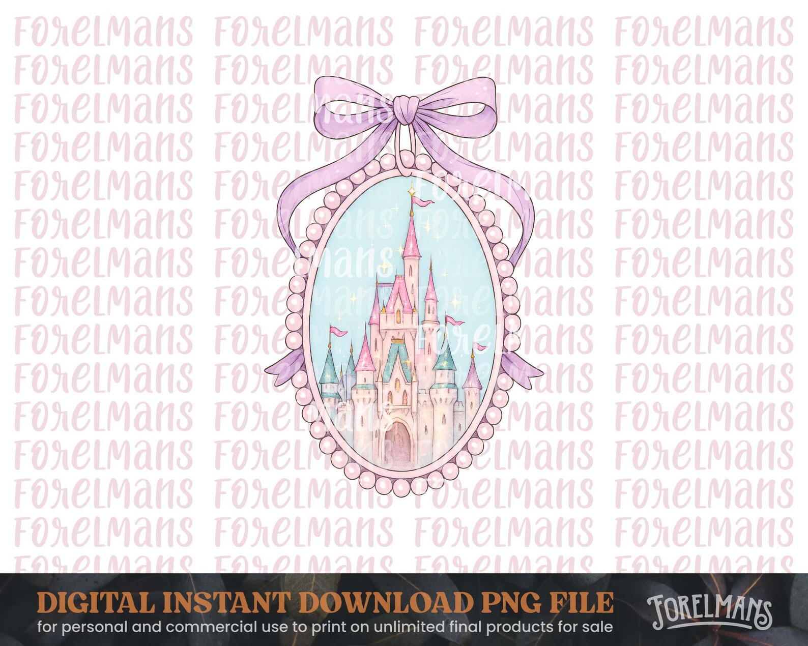 Watercolor Princess Castle PNG With Pearls and Ribbon Frame, Fairytale ...