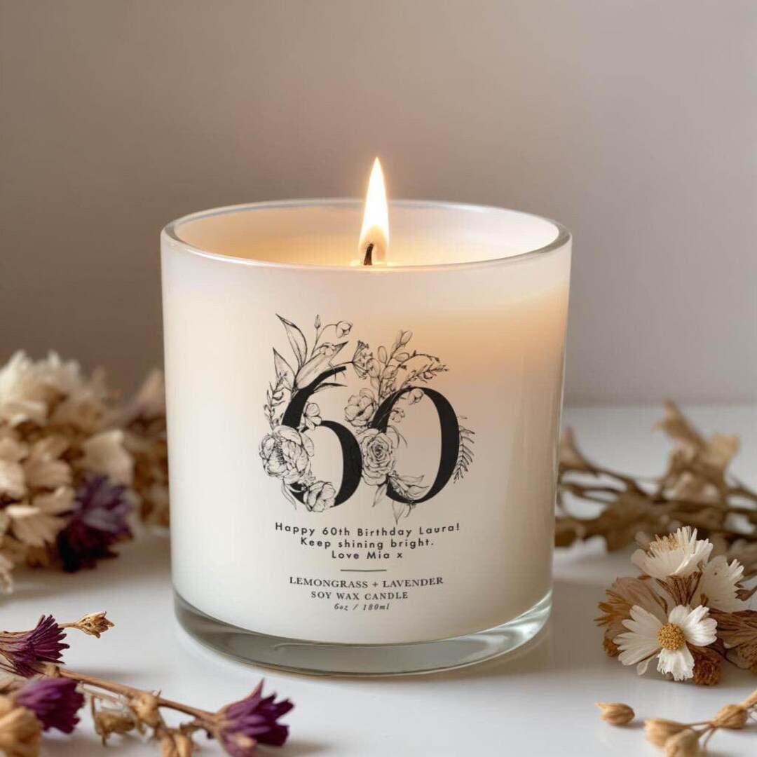 Personalized 60th Birthday Candle: Botanical Aromatherapy Soy Wax Gift ...