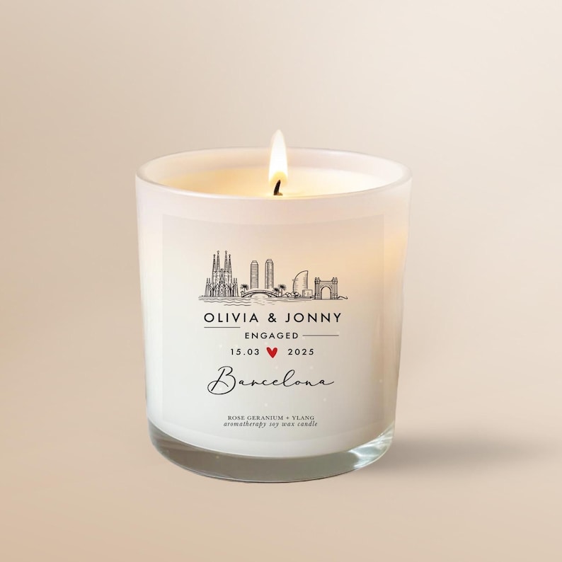 Personalised Barcelona Engagement Candle: Essential Oil Soy Wax ...