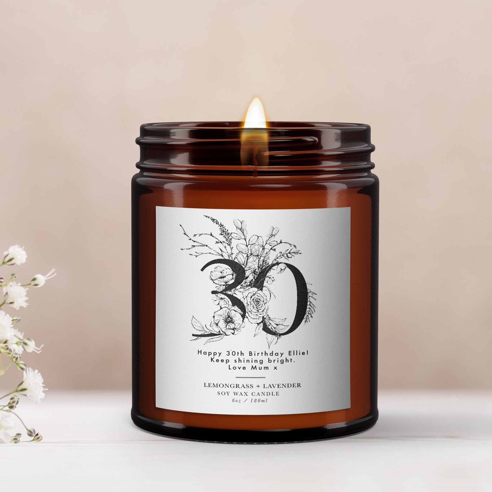 30th Personalised Botanical Candle Aromatherapy Candle - Etsy
