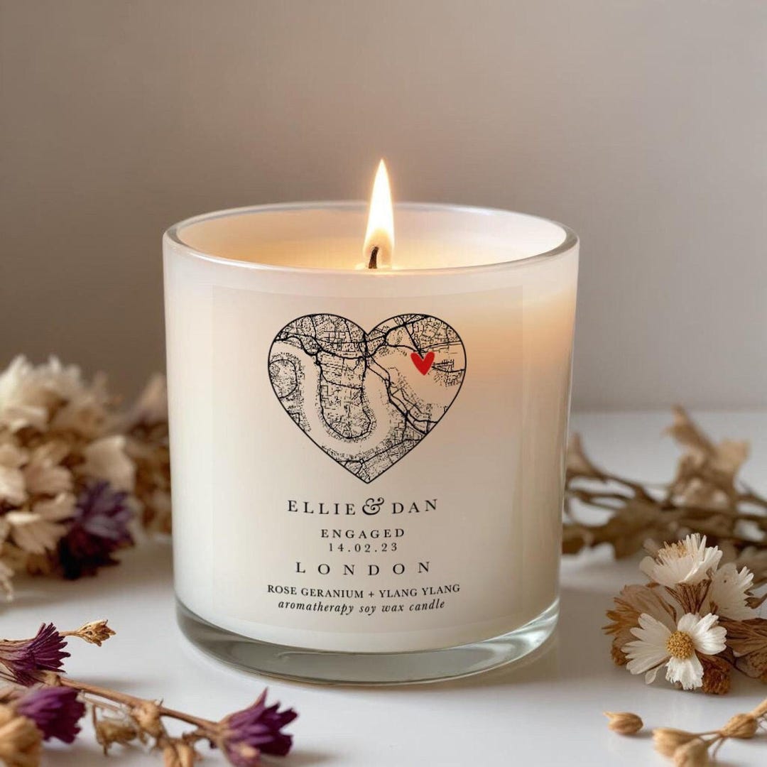 Personalised Map Engagement Candle Gift: Aromatherapy 100% Natural ...