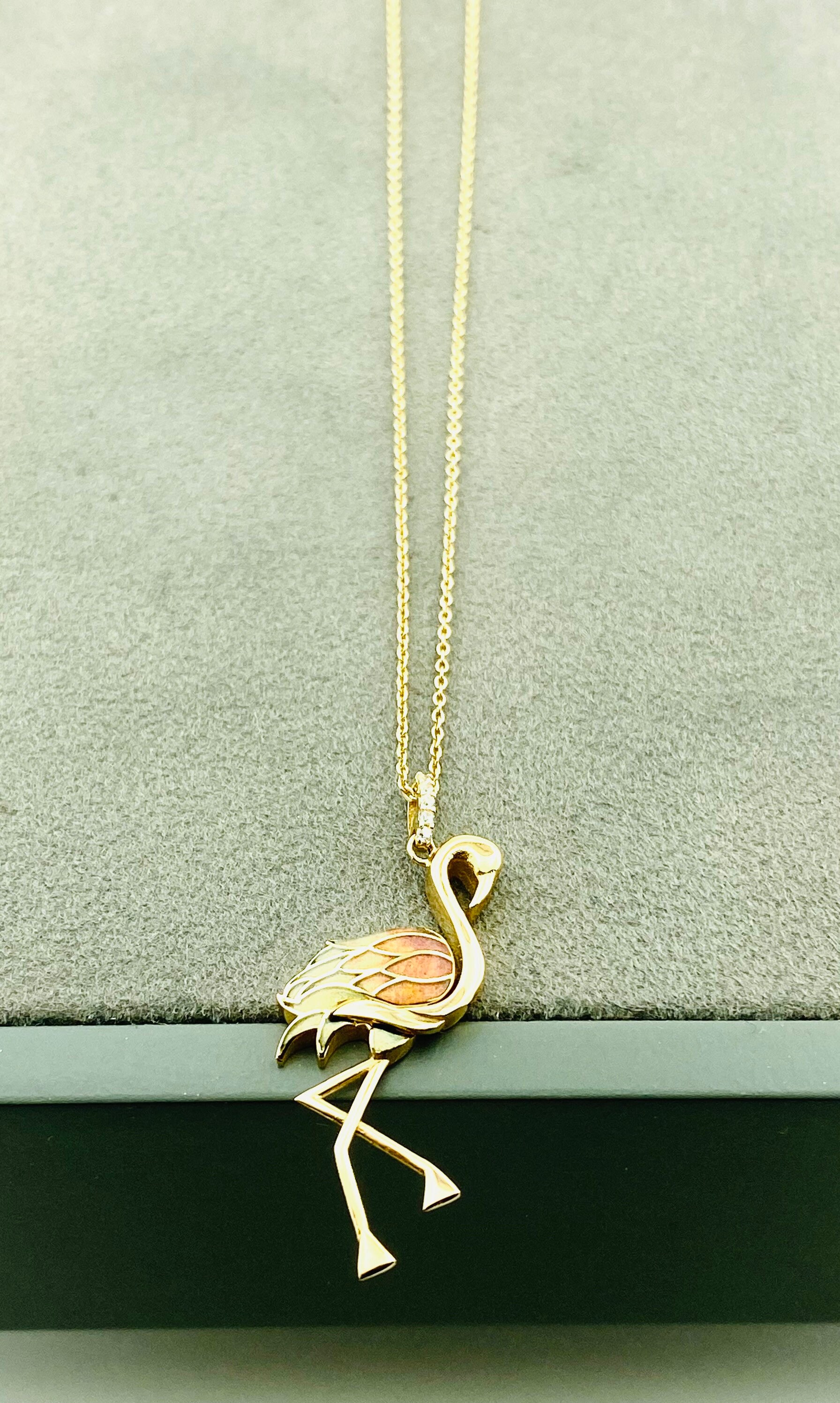 14k Gold Flamingo Necklace-Solid Gold Necklace-Flamingo | Etsy