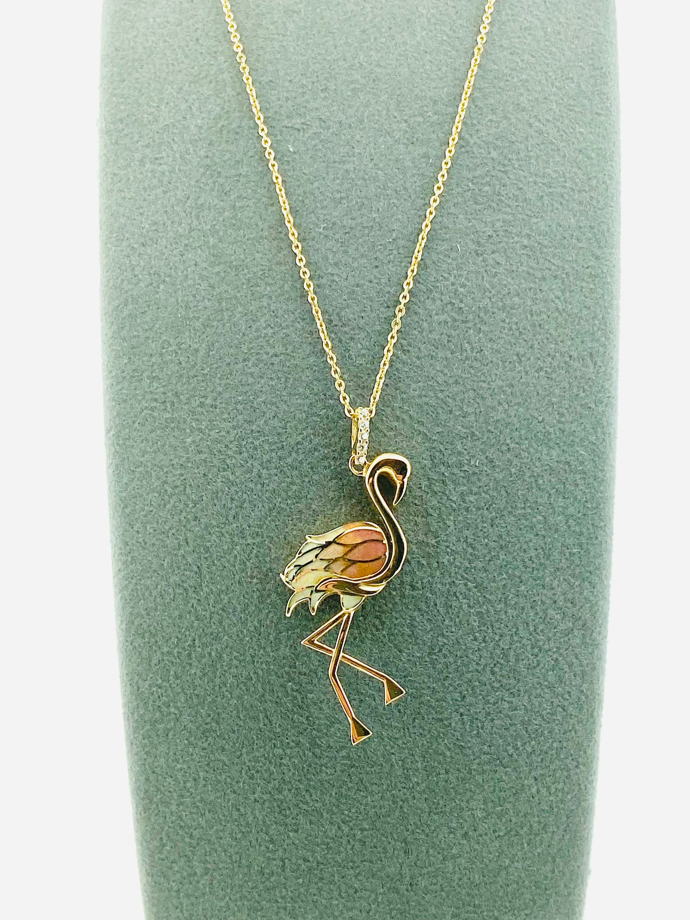 14k Gold Flamingo Necklace-Solid Gold Necklace-Flamingo | Etsy