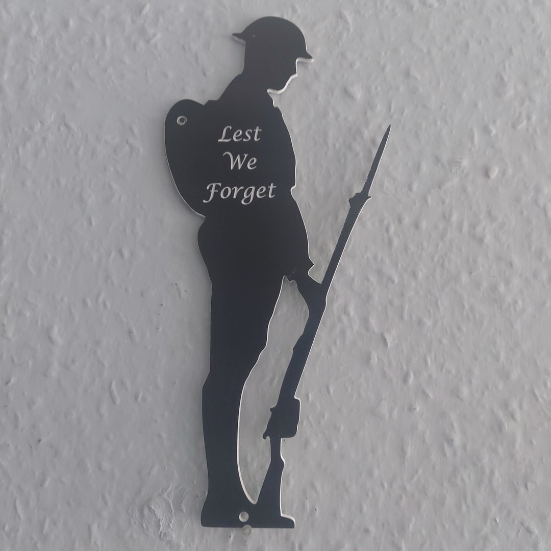 A Black Acryllic Silhouette Memorial Standing Soldier Lest We Forget ...