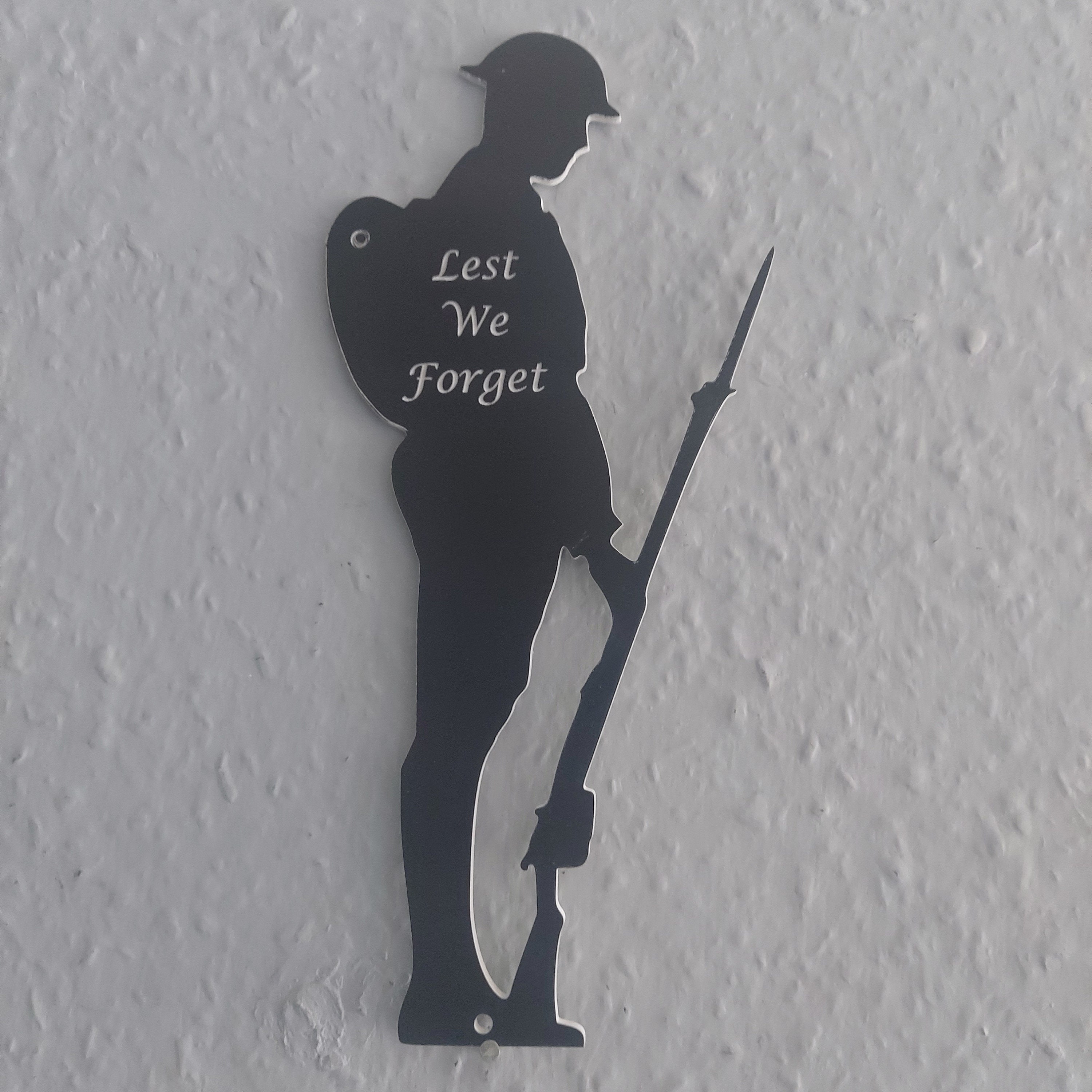 A Black Acryllic Silhouette Memorial Standing Soldier Lest We Forget ...