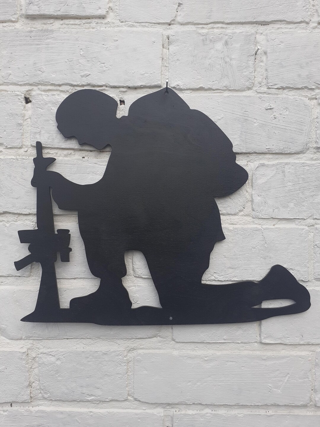 A Black Coated Wood Silhouette Memorial Kneeling Soldier Figure 6" X 6 ...