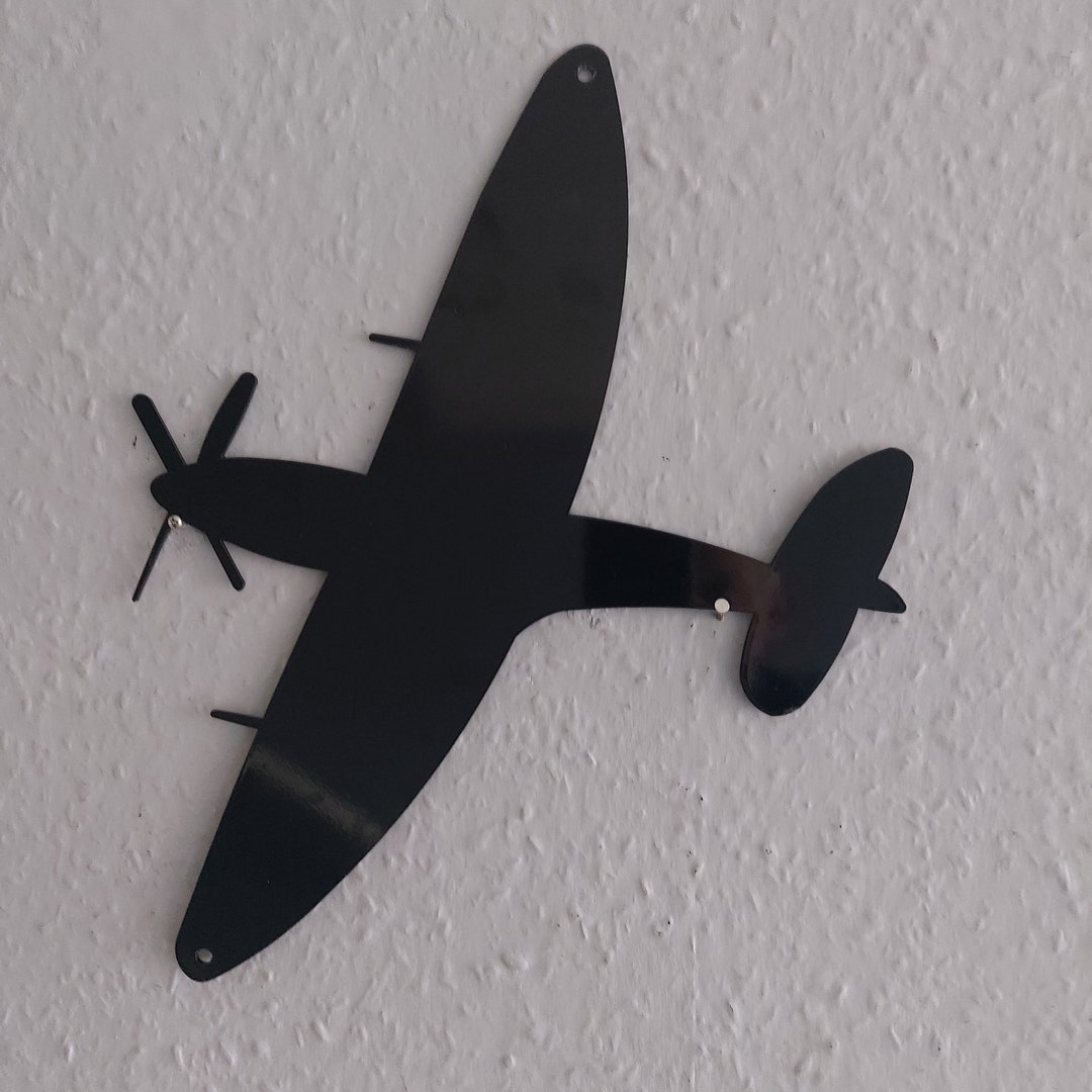 A Black Coated Metal Silhouette Spitfire Figure to Wall Mount for ...