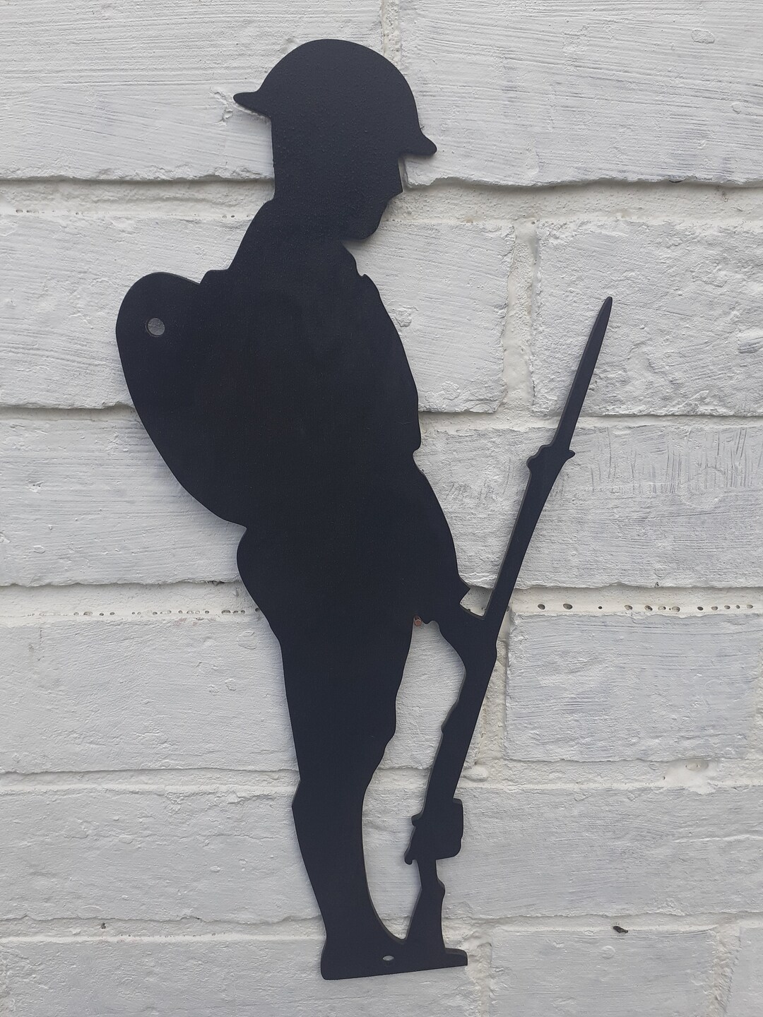 A Black Coated Wood Silhouette Memorial 20" Tall Standing Soldier ...