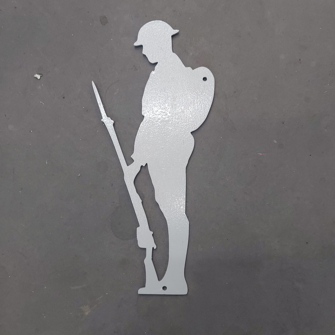 A Light Grey Coated Wood Silhouette Memorial Standing Soldier Figure to ...