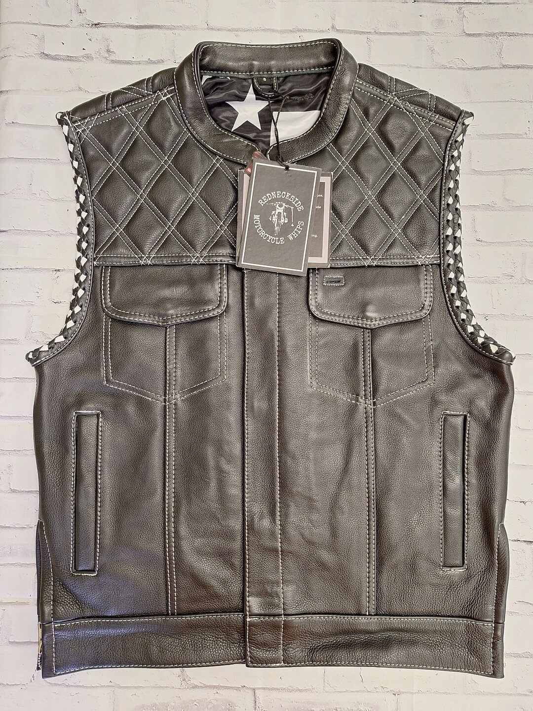 Redneckside Motorcycle Whips Men's Premium B&W Patriot Motorcycle Vest ...