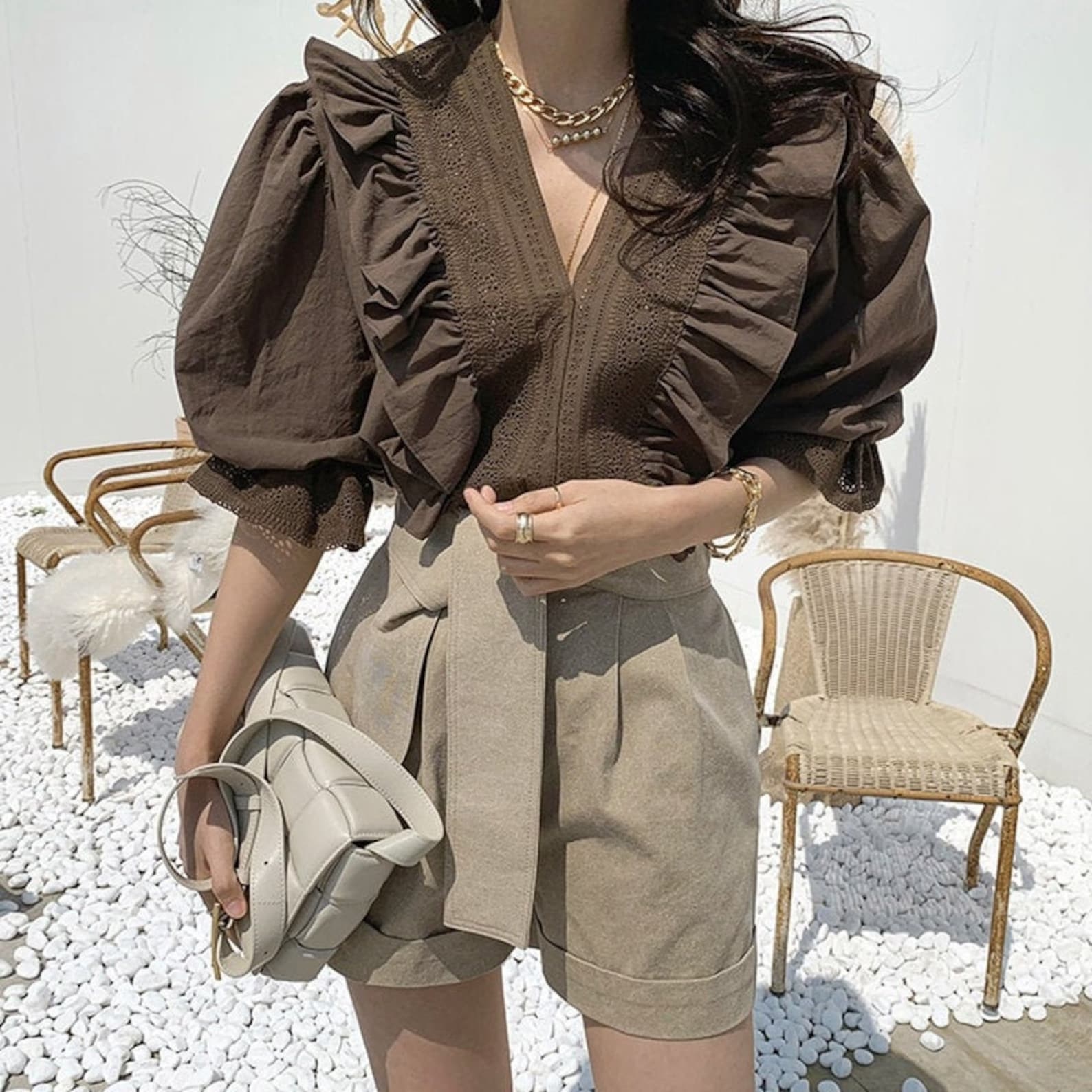 Brown Korean Fashion Top Summer Women's Elegant Class | Etsy