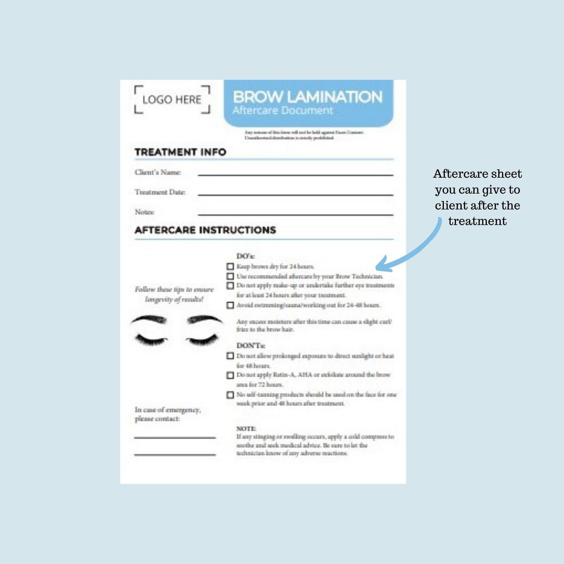 Brow Lamination Consent Forms and Aftercare Forms - by Faces Consent ...