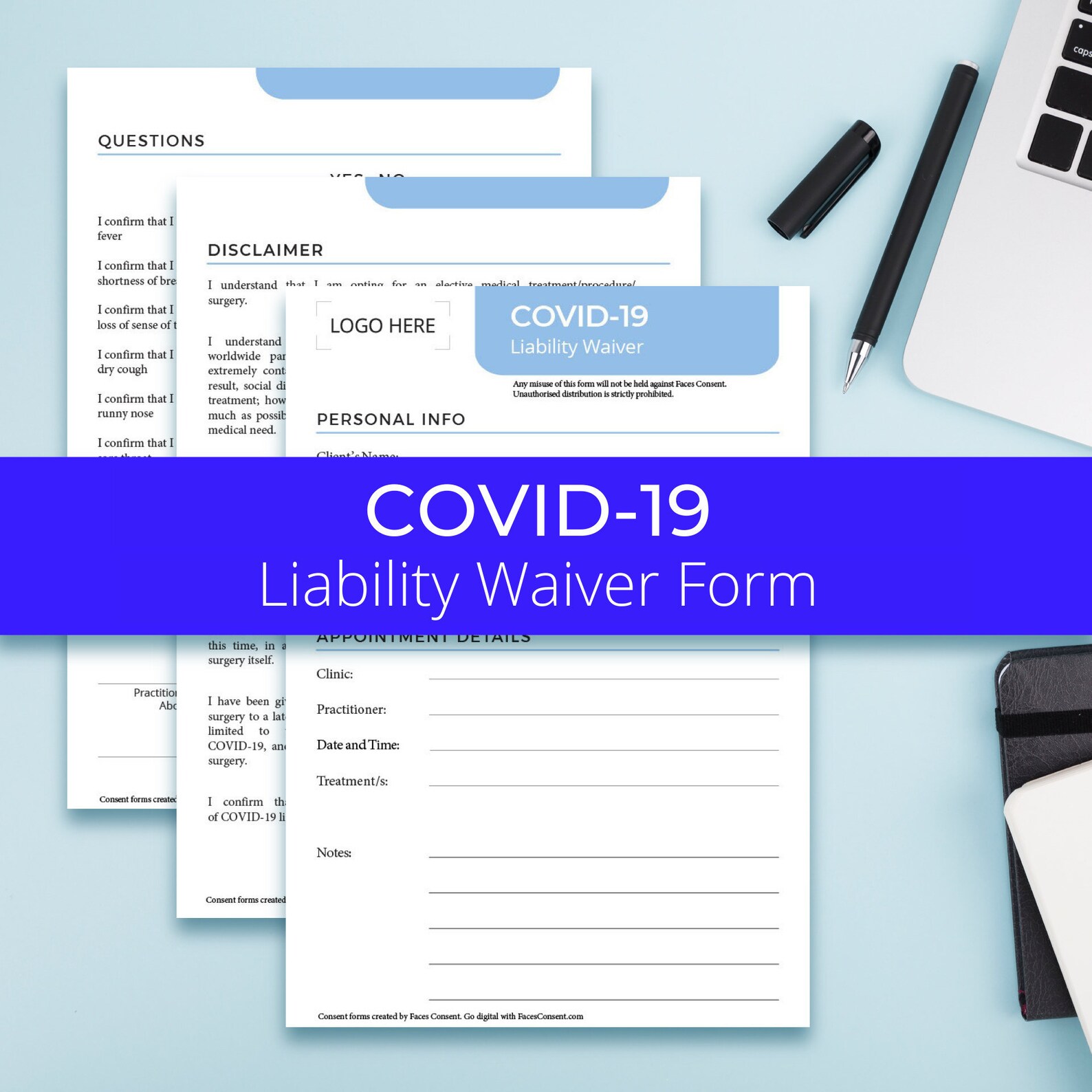 COVID-19 Liability Waiver Form Covid Consent Form by Faces - Etsy Australia