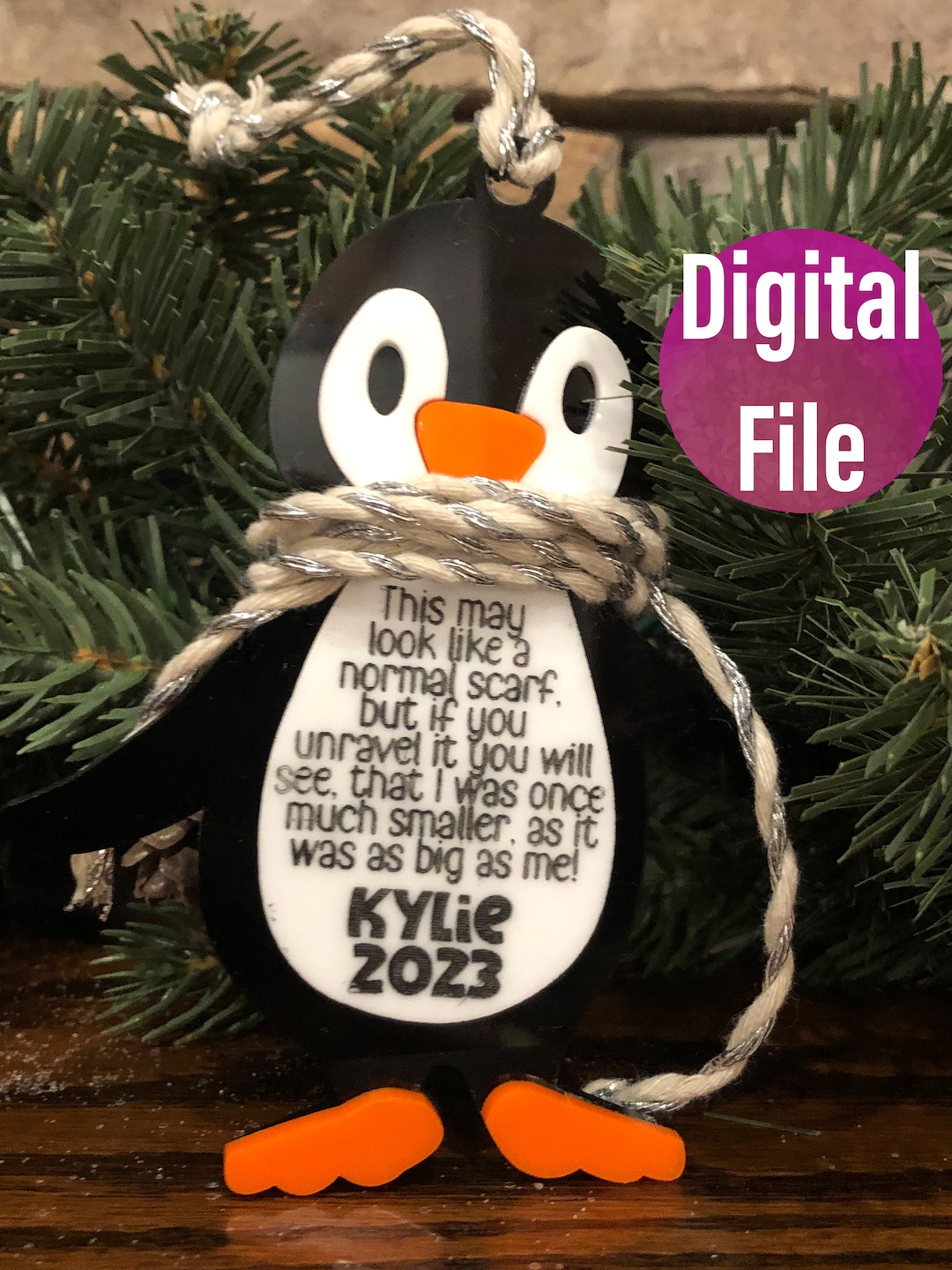 Height Ribbon Christmas Ornament SVG, Penguin Child Ornament Digital ...