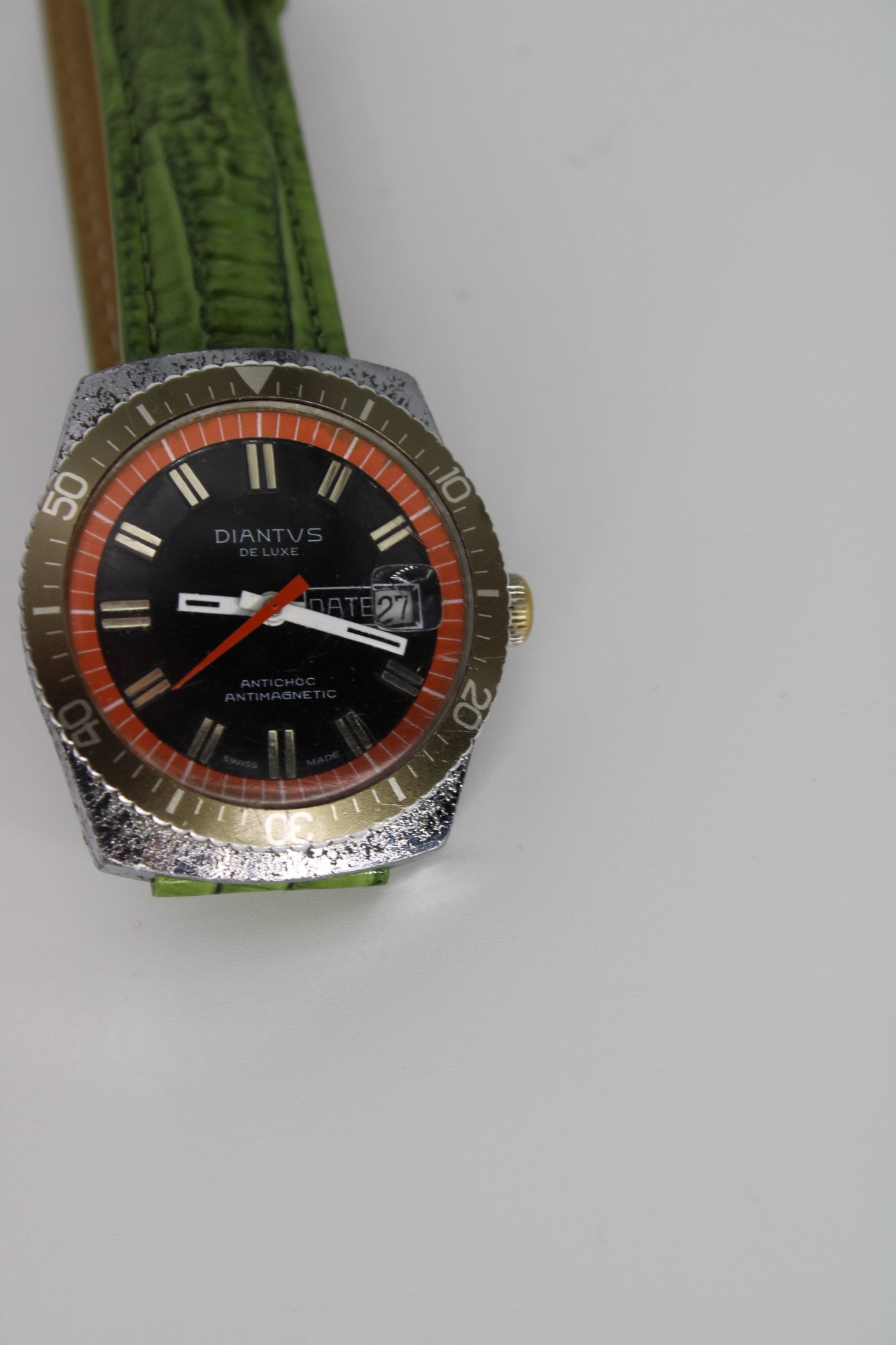 Rare DIANTUS De Luxe Vintage Diver Watch Swiss Made Green Stap in Good ...
