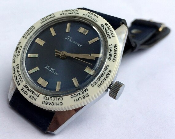 Lucerne de Luxe World Timer Dial Vintage Watch - Blue… - Gem