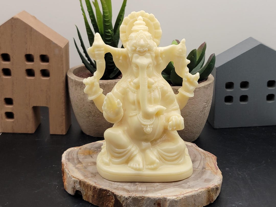 Ganesha Figurine – Cream Resin Composite Elephant Deity Statue ...