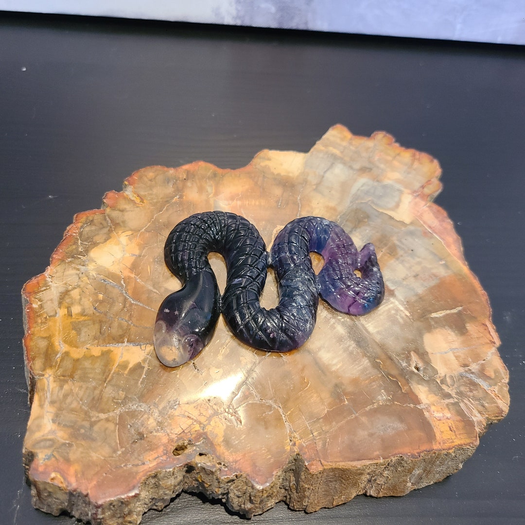 Rainbow Fluorite Crystal Snake Carving 77g, 3.5x2 Crystals, Geology ...
