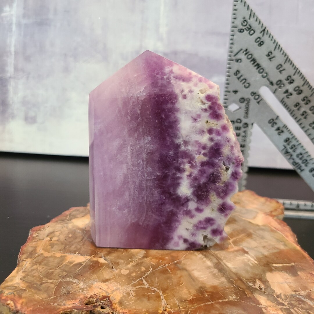 Purple Pink Fluorite Tower 4.25 Home Decor, Crystals Half Raw Lightly ...