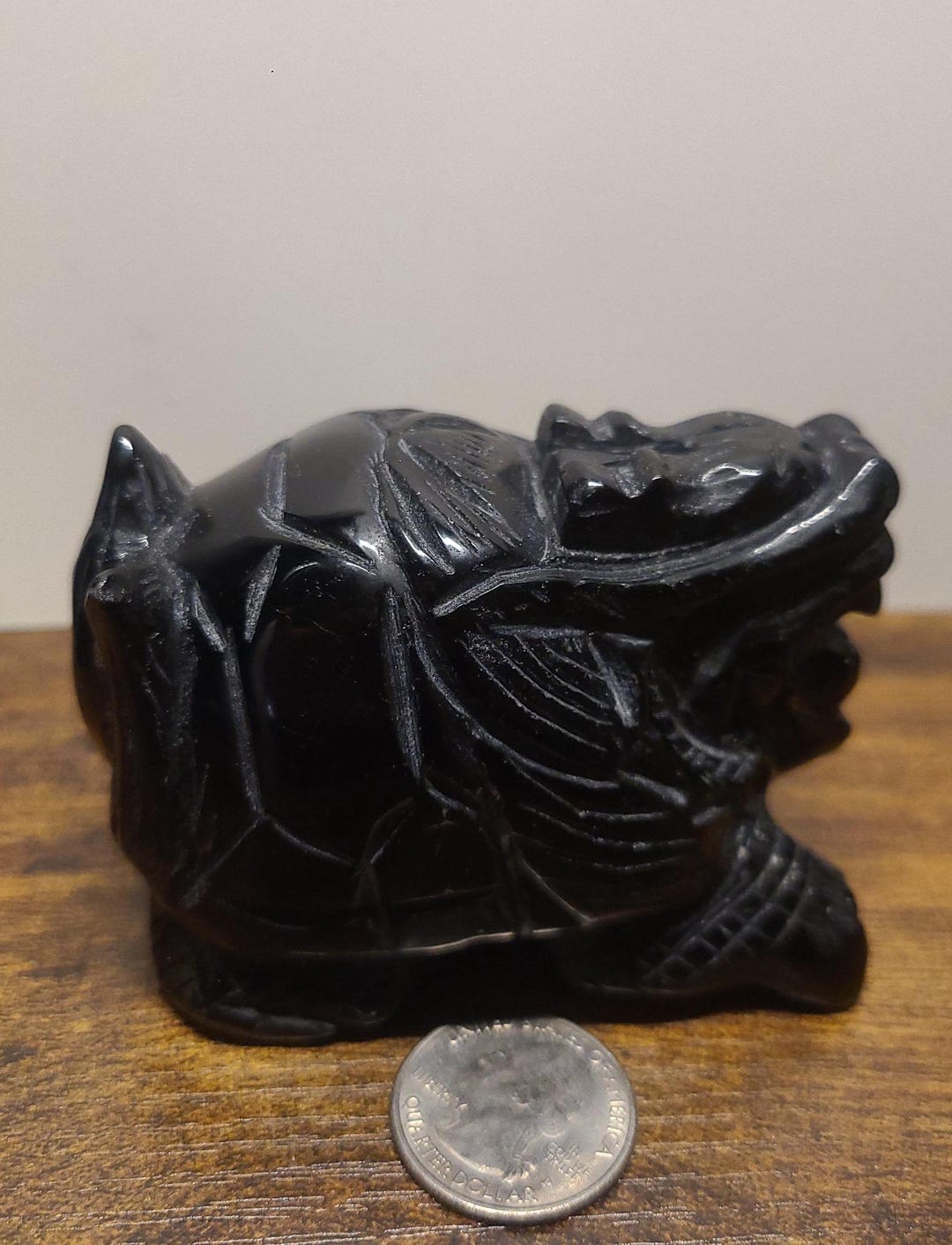 Obsidian Lóngguī - Mythical Chinese Dragon Turtle Carving in Obsidian ...