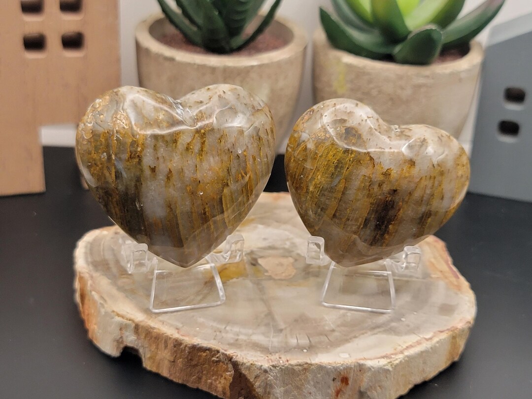 Angel Phantom Quartz Heart – Golden Amphibole in Quartz – Polished ...
