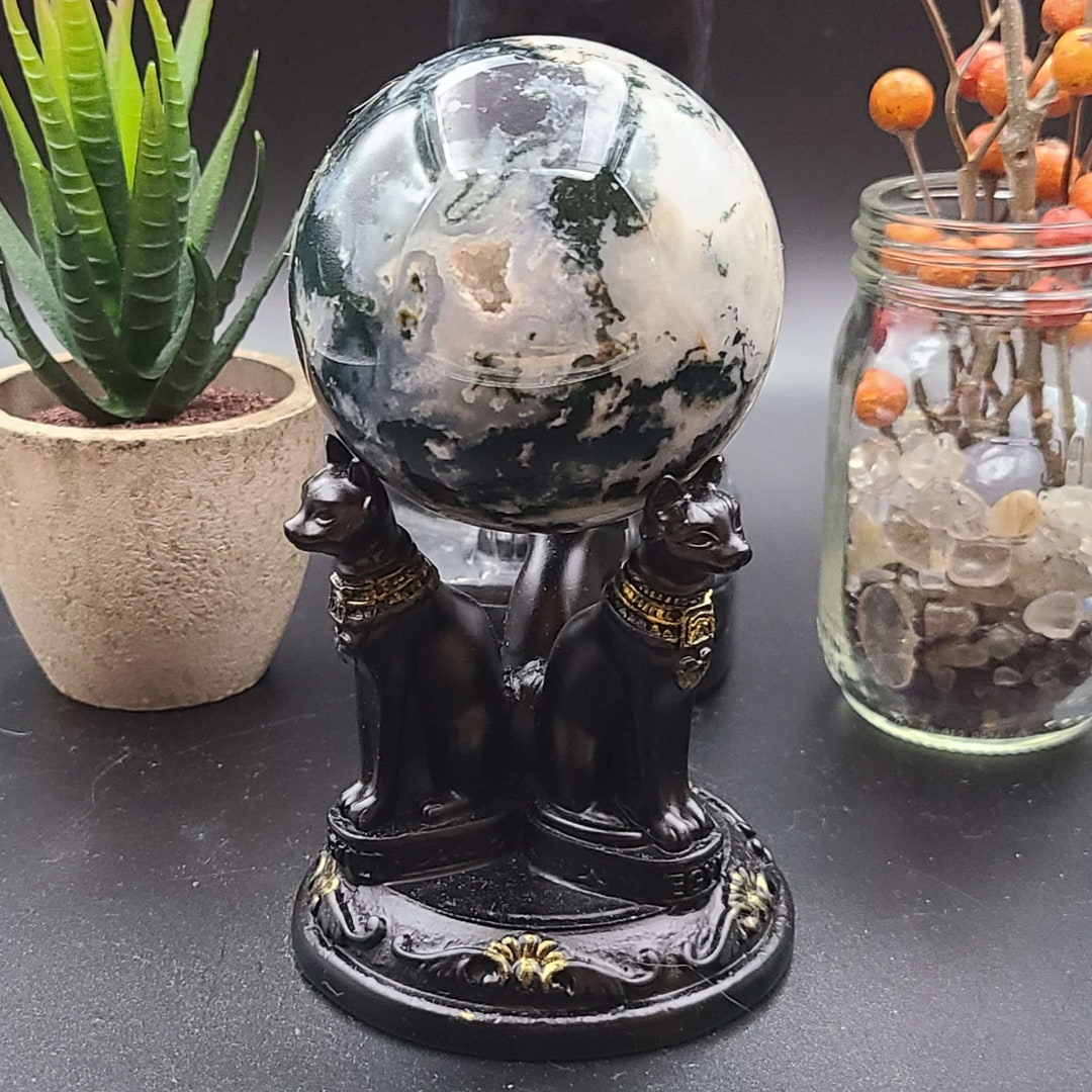 Bastet Sphere Stand - Egyptian Cat Sphere Stand - Crystal Sphere Stands ...