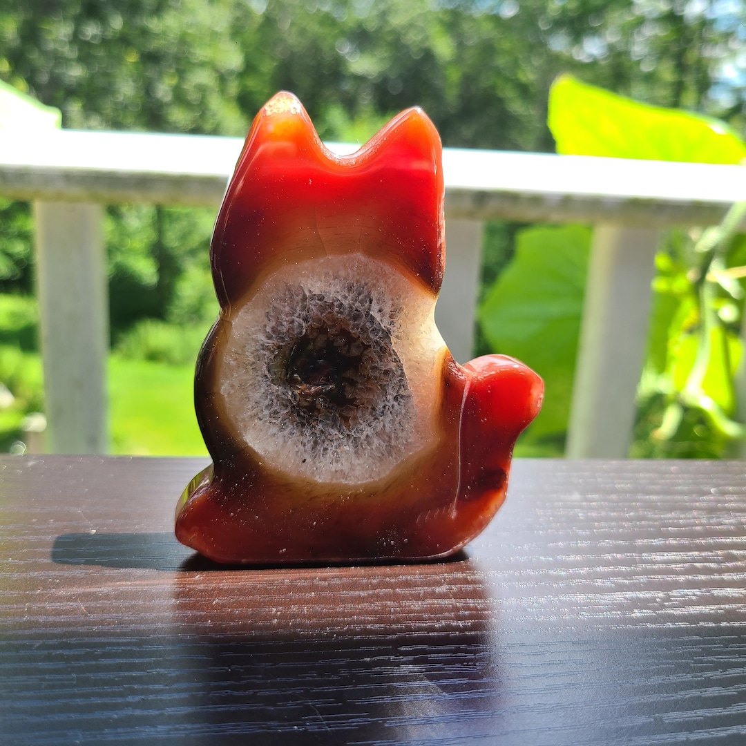 Carnelian Cat Carving | Crystal Sculpture | Home Decor | 3.6 Inches ...