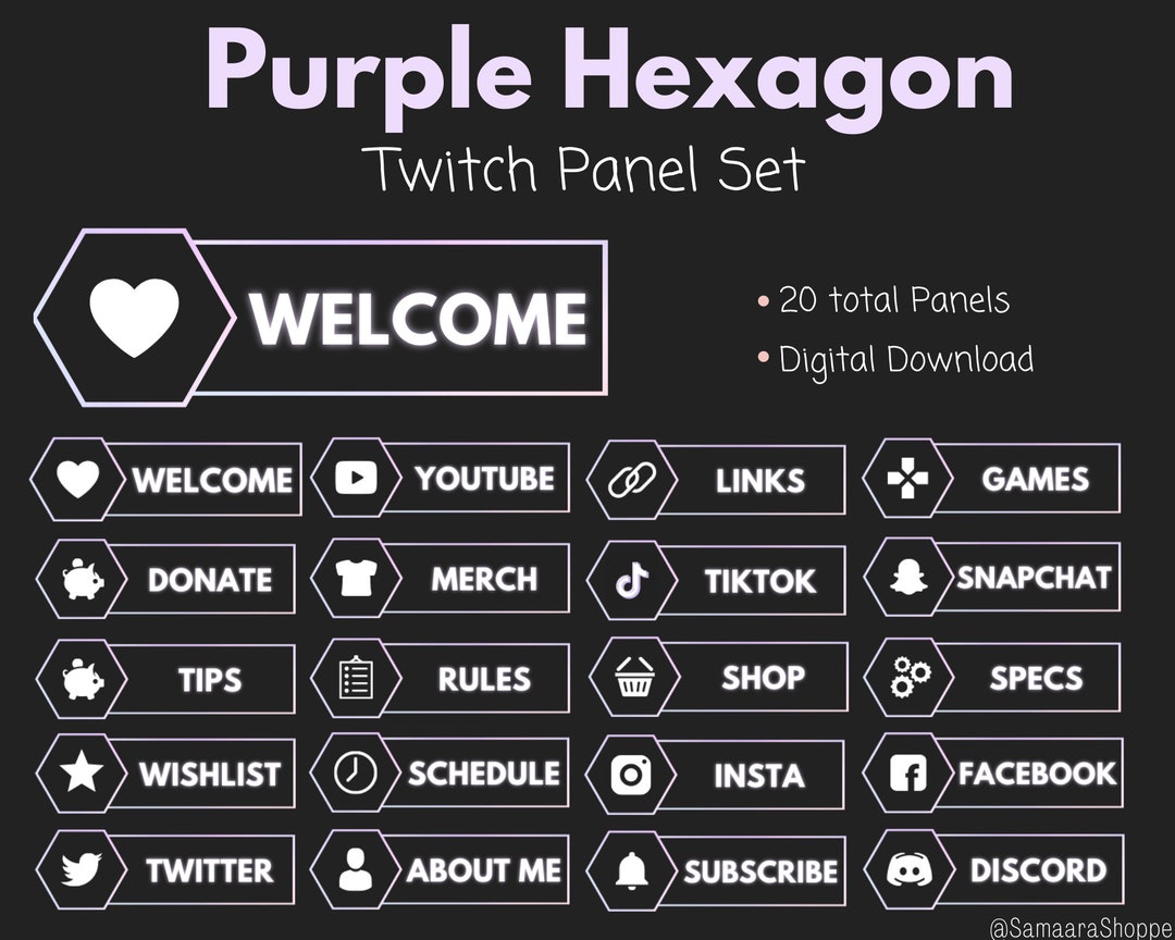 Simple Purple Hexagon Twitch Panels - 20 Panels Total! - Etsy