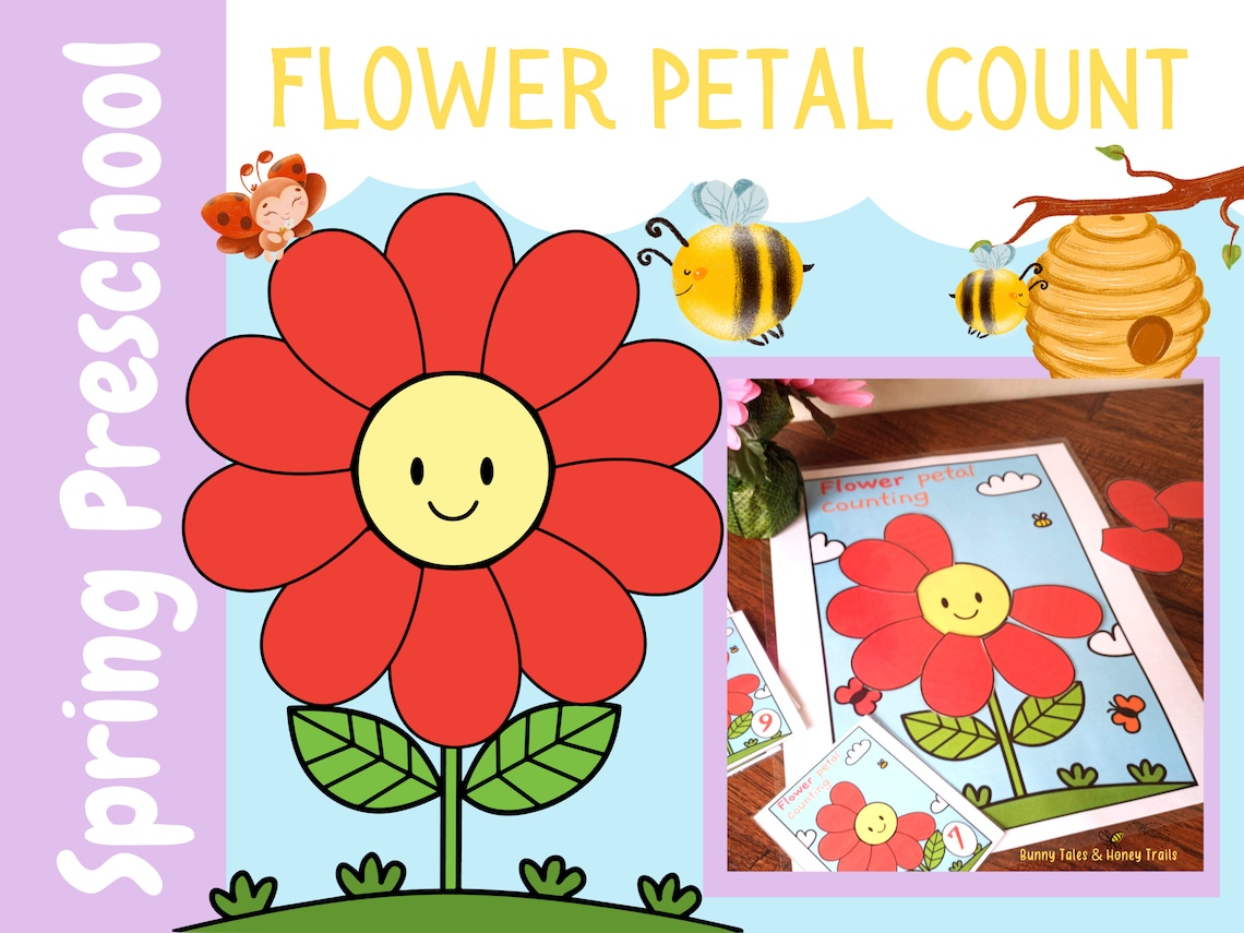 Flower Petal Counting Preschool Math Worksheets Math | Etsy