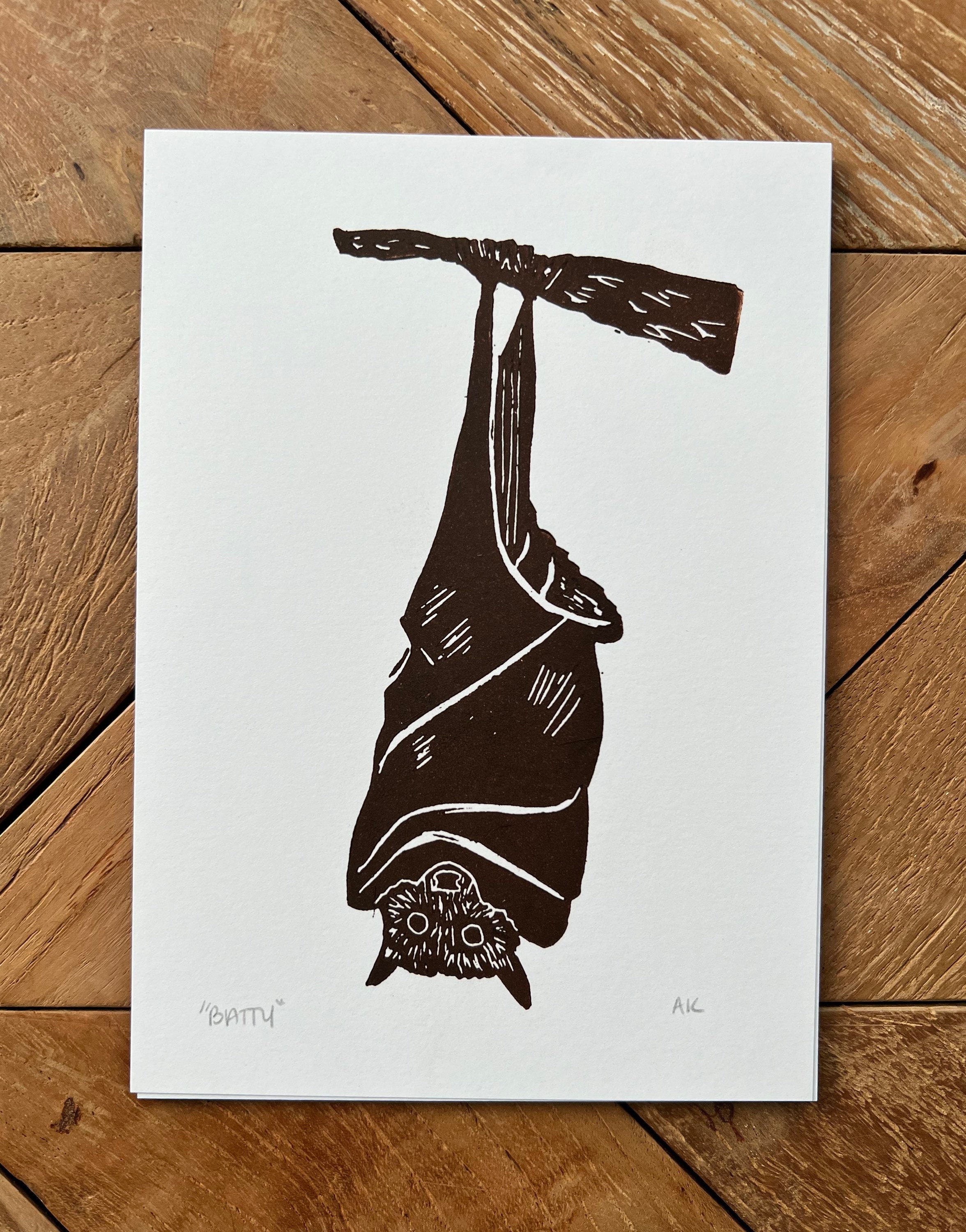 Feeling Batty Bat Linocut Print - Etsy