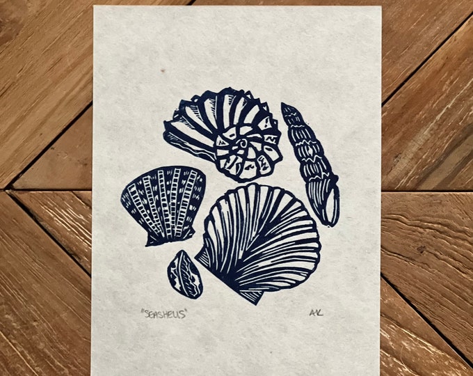 Blue Seashells Linocut Print - Etsy