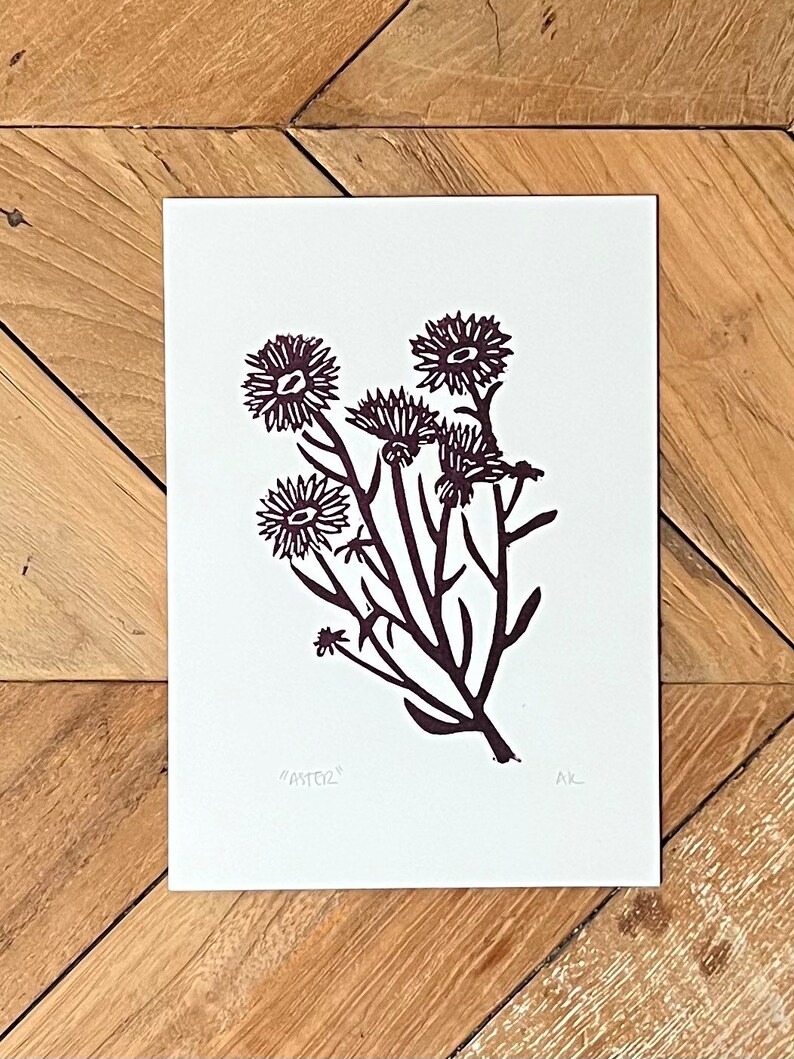 Aster Botanical Linocut Print - Etsy