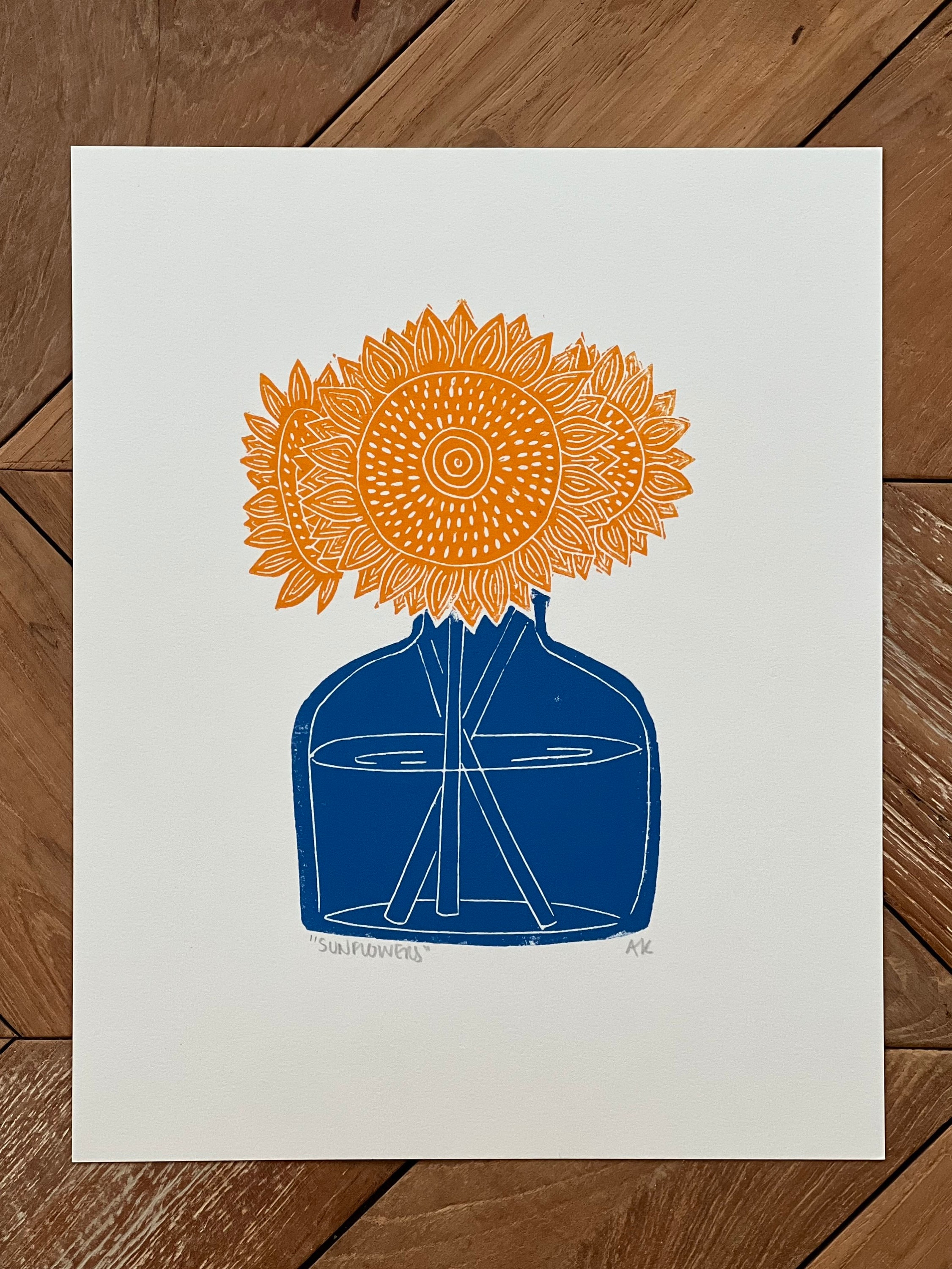 Sunflowers Linocut Art Print - Etsy