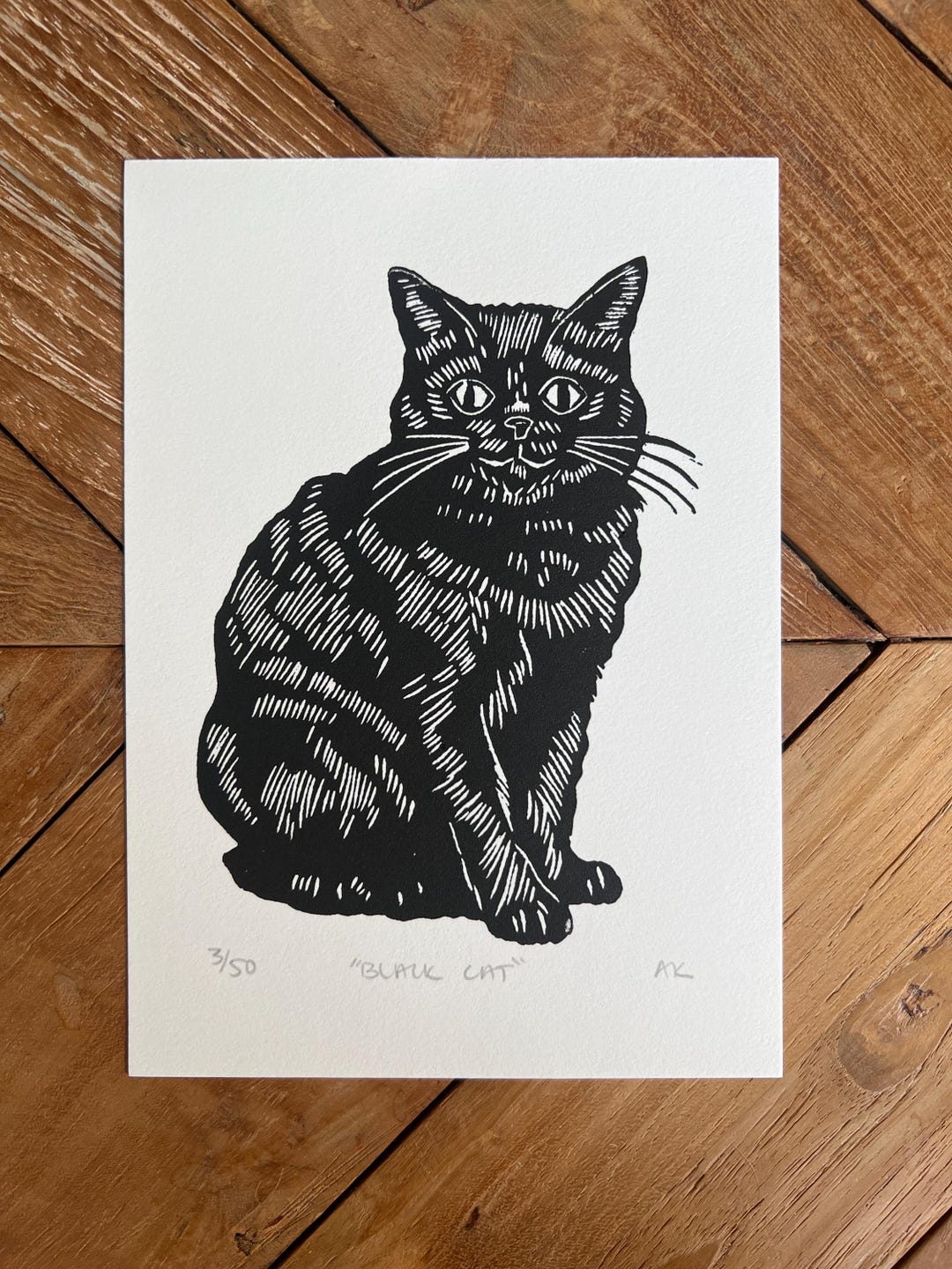 Black Cat Linocut Art Print - Etsy