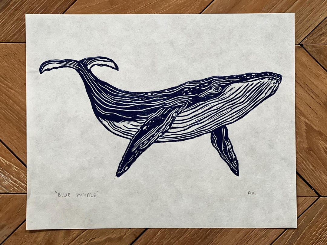 Blue Whale Linocut Print - Etsy