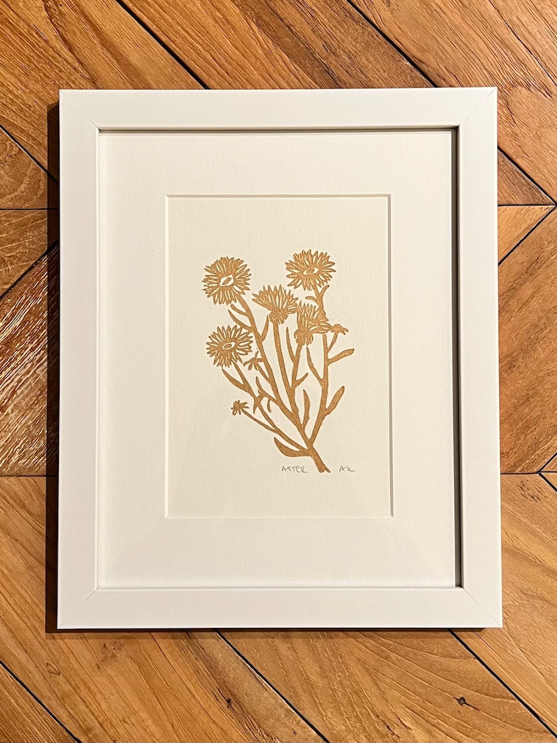 Aster Botanical Linocut Print - Etsy