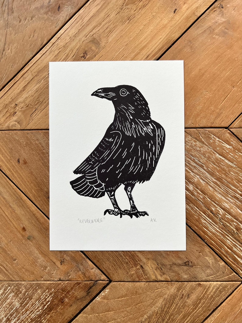 Raven Linocut Print - Etsy