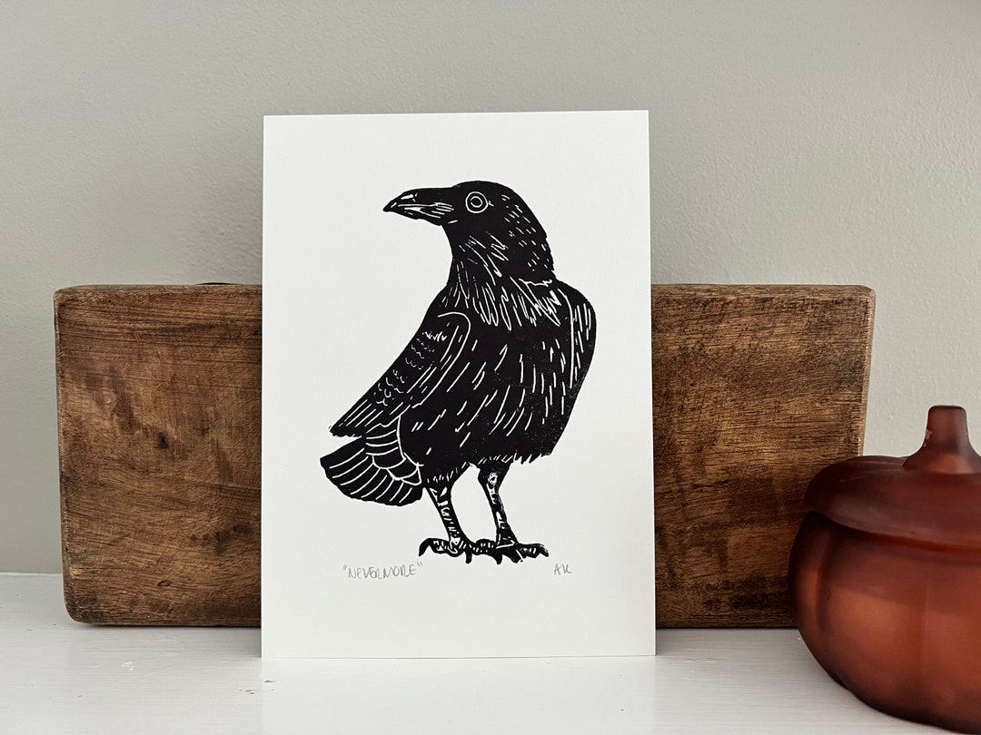 Raven Linocut Print - Etsy
